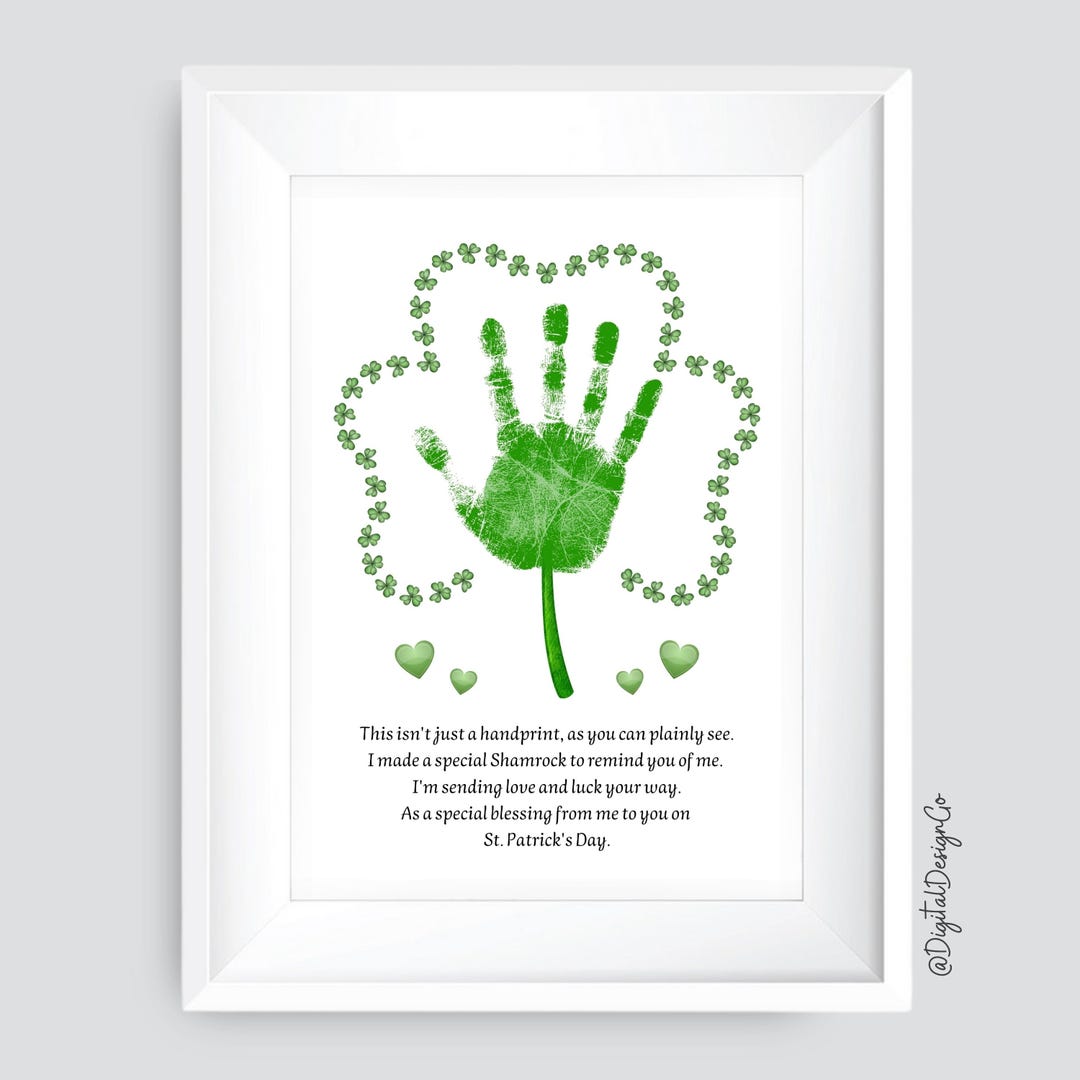 St Patricks Day Handprint Art Craft, Poem Gift, Shamrock Handprint Art ...