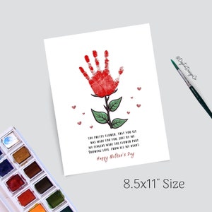 Flower Handprint Art Craft, Rose Handprint, Mother's Day Handprint Art ...