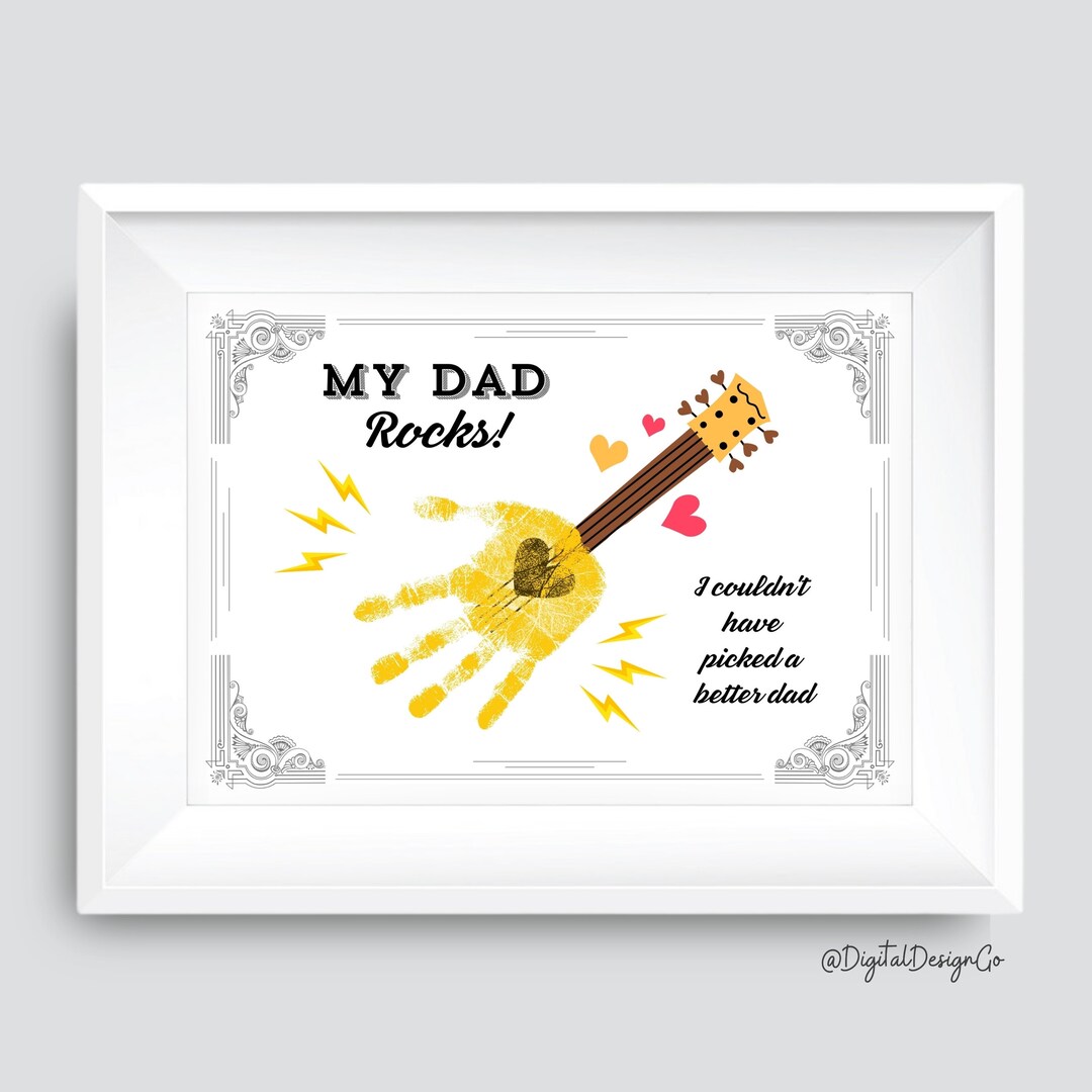 My Dad Rocks, Guitar Handprint Art Craft, Father's Day Craft, Birthday ...