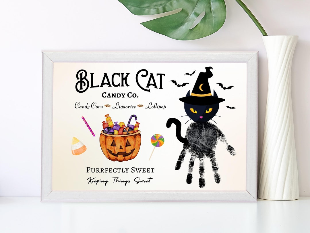 Black Cat Handprint Craft, Halloween Handprint Art for Kids Baby ...