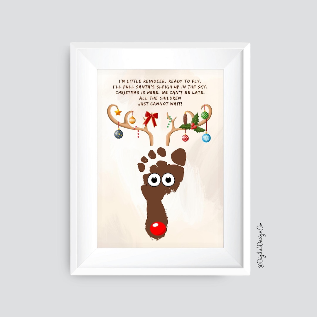 Christmas Reindeer Footprint Art Craft, Poem, Christmas Xmas Craft for ...