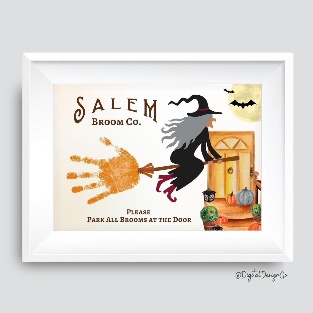 Halloween Handprint Art, Salem Broom Co, Halloween Decor, Witch Broom ...