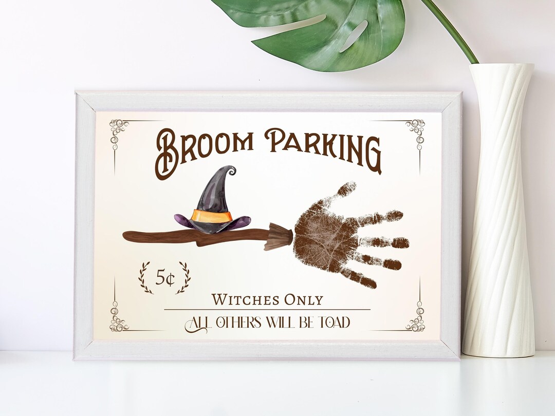 Broom Parking Handprint Craft, Witches Only, Witch Broom Handprint Art ...