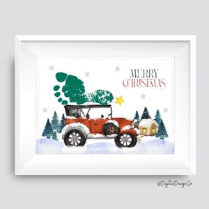 Merry Christmas Tree Footprint Craft, Watercolor Red Car Christmas Tree ...