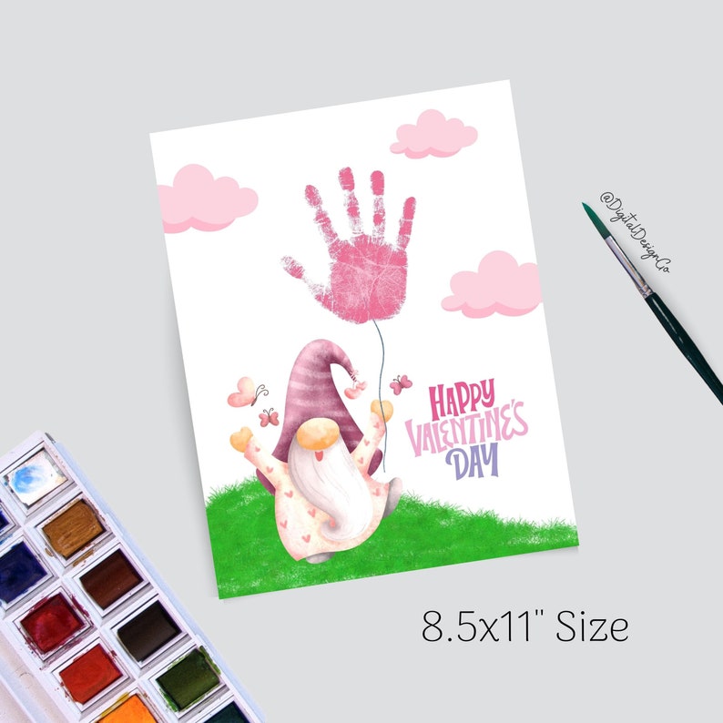 Gnome Handprint Footprint Art Craft Happy Valentine's - Etsy