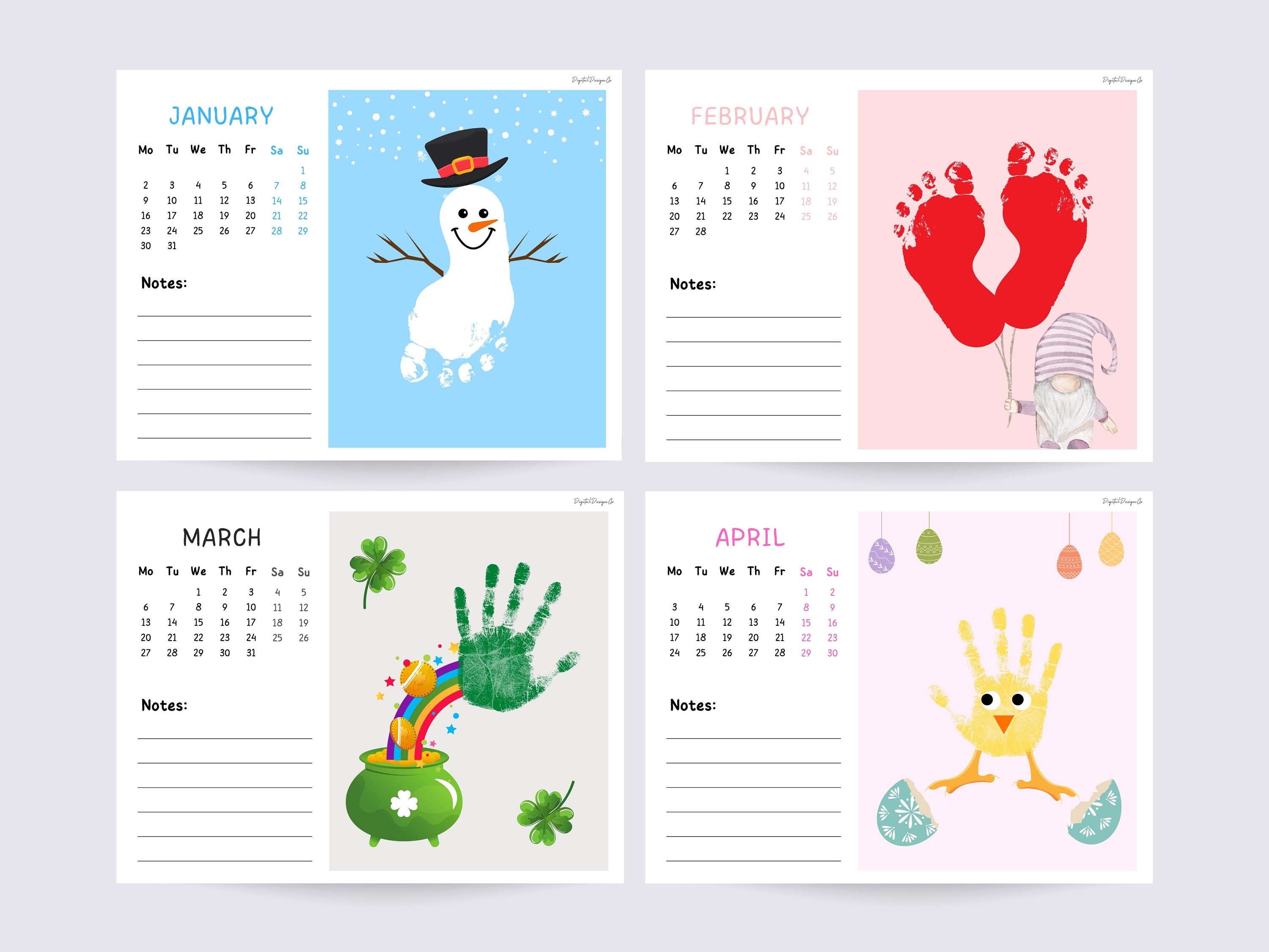 2023 Horizontal Handprint Footprint Calendar Handprint Art - Etsy