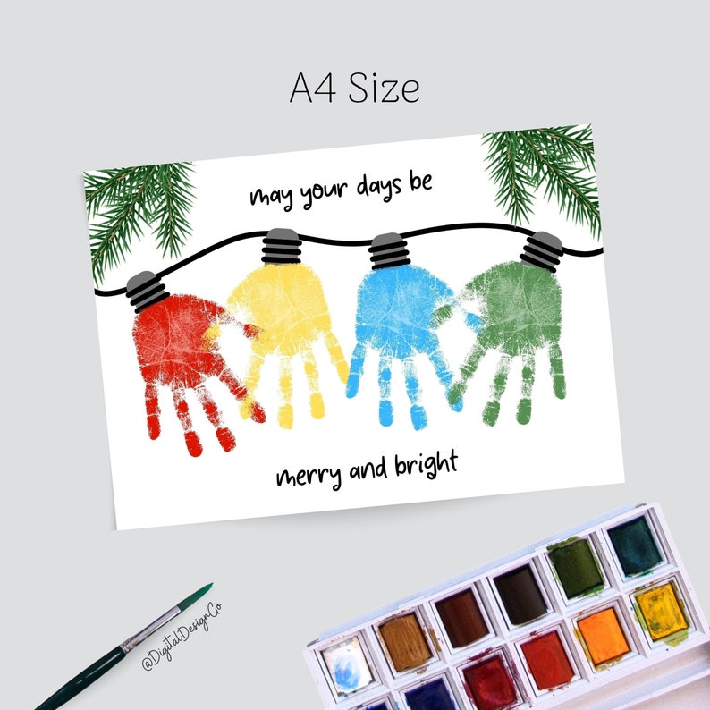 Christmas Lights Handprint Art Craft, Christmas Handprint Craft, DIY ...