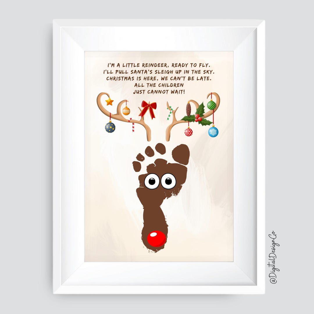 Christmas Reindeer Footprint Art Craft, Poem, Christmas Xmas Craft for ...