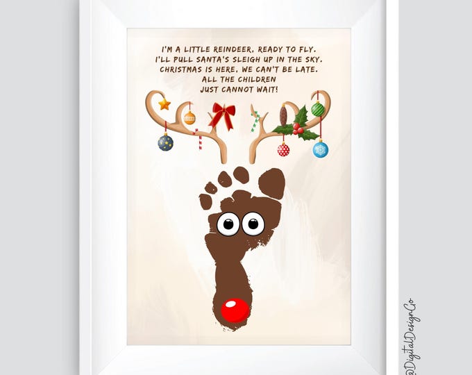 Christmas Reindeer Footprint Art Craft, Poem, Christmas Xmas Craft for ...