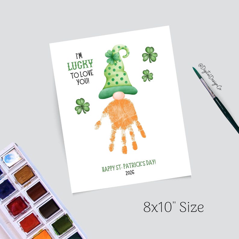 St Patricks Day Handprint Art, I'm Lucky to Love You, Gnome Handprint ...