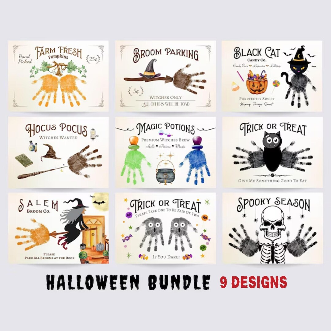 Halloween Handprint Footprint Art Craft Bundle, Halloween Decor ...