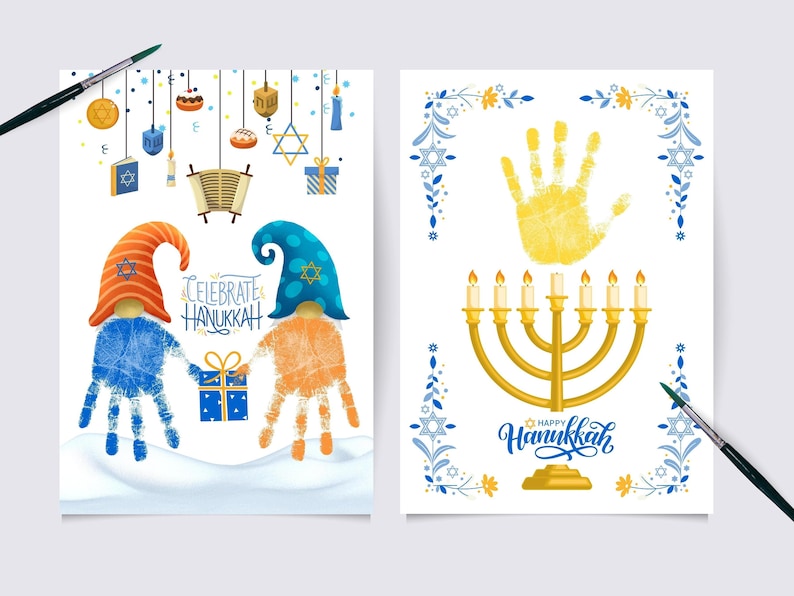 Hanukkah Handprint Footprint Fingerprint Art Craft, Hanukkah Craft, DIY ...