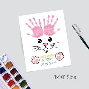 Easter Bunny Handprint Art, Don't Worry Be Hoppy, Bunny Handprint Craft ...