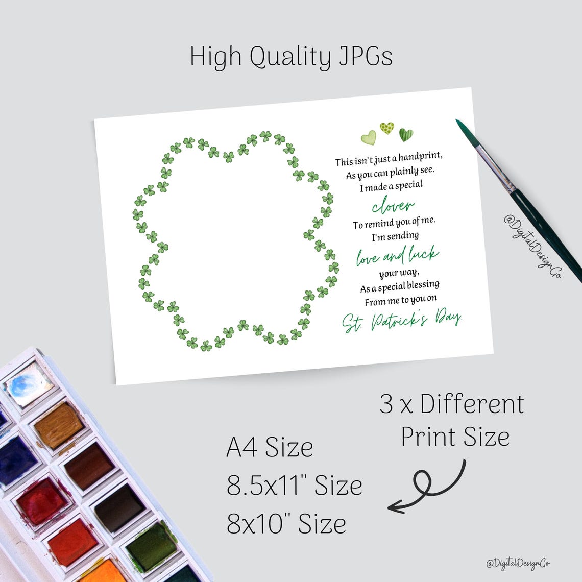 St Patricks Day Handprint Art, Clover Handprint Craft, I'm Sending Love ...