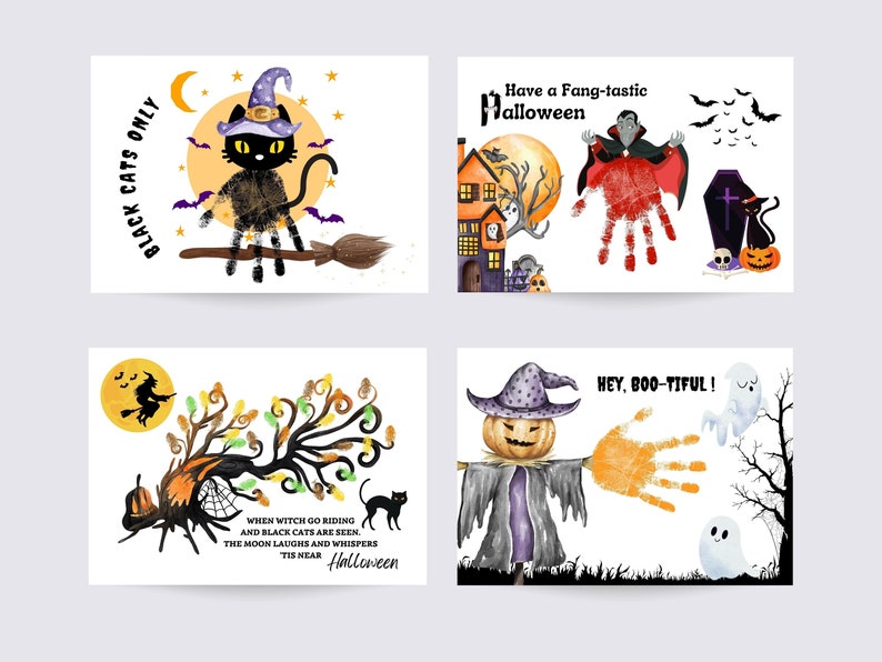 Halloween Handprint Footprint Fingerprint Craft Bundle, Halloween ...