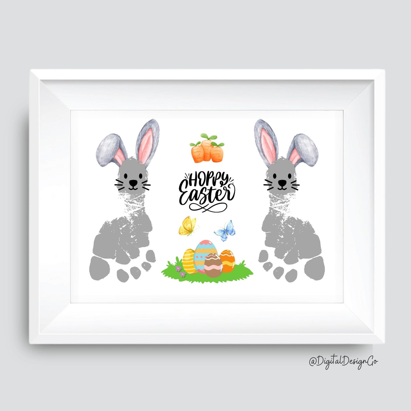 Hoppy Easter Bunnies Footprint Art Craft, Happy Easter, Easter Feet ...