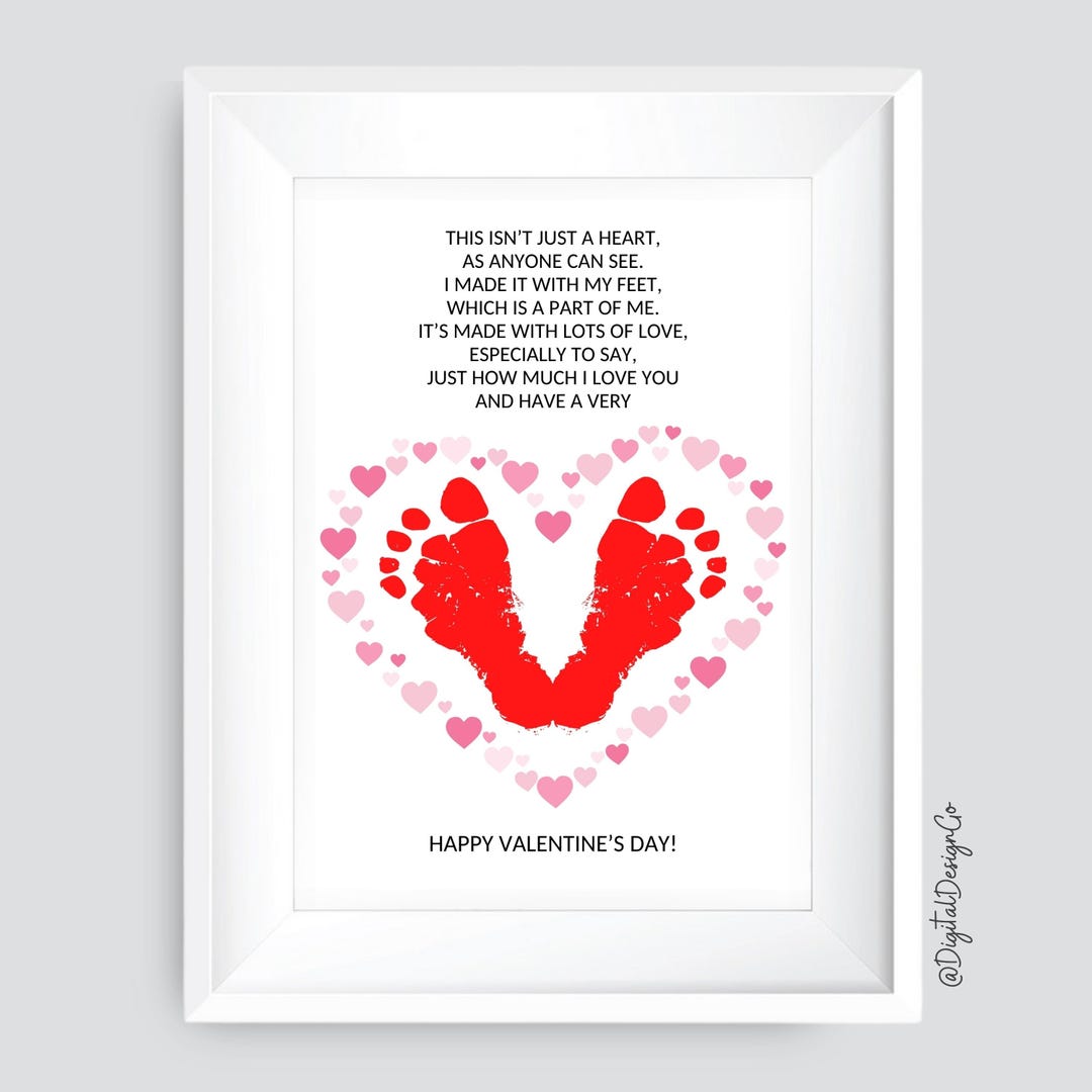 Valentines Day Footprint Art, Heart Love Footprint Craft, Baby Toddler ...