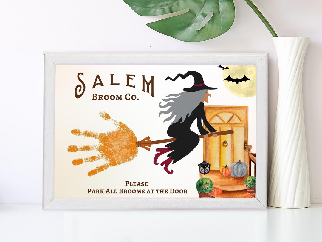 Halloween Handprint Art, Salem Broom Co, Halloween Decor, Witch Broom ...