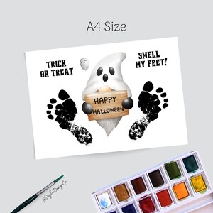 Halloween Footprint Art, Gnome Ghost Footprint Craft, Trick or Treat ...