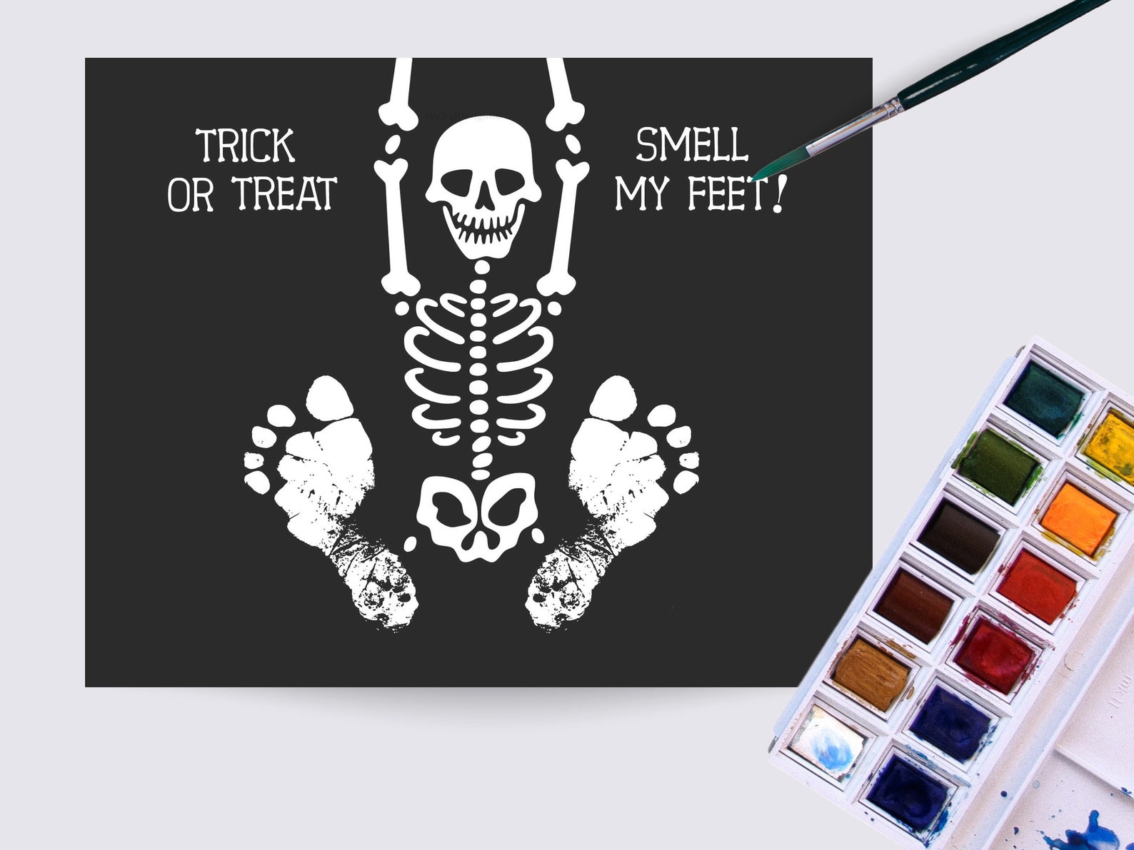 Halloween Footprint Art Skeleton Trick or Treat Smell My - Etsy