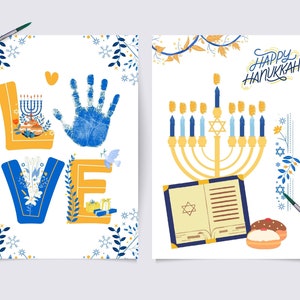Hanukkah Handprint Footprint Fingerprint Art Craft, Hanukkah Craft, DIY ...