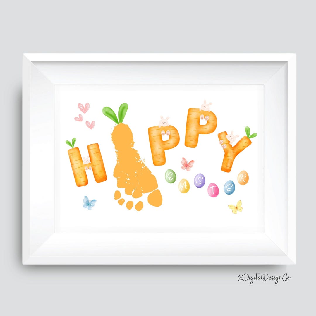 Happy Hoppy Easter Footprint Art Craft, Carrot Footprint Craft, Baby ...