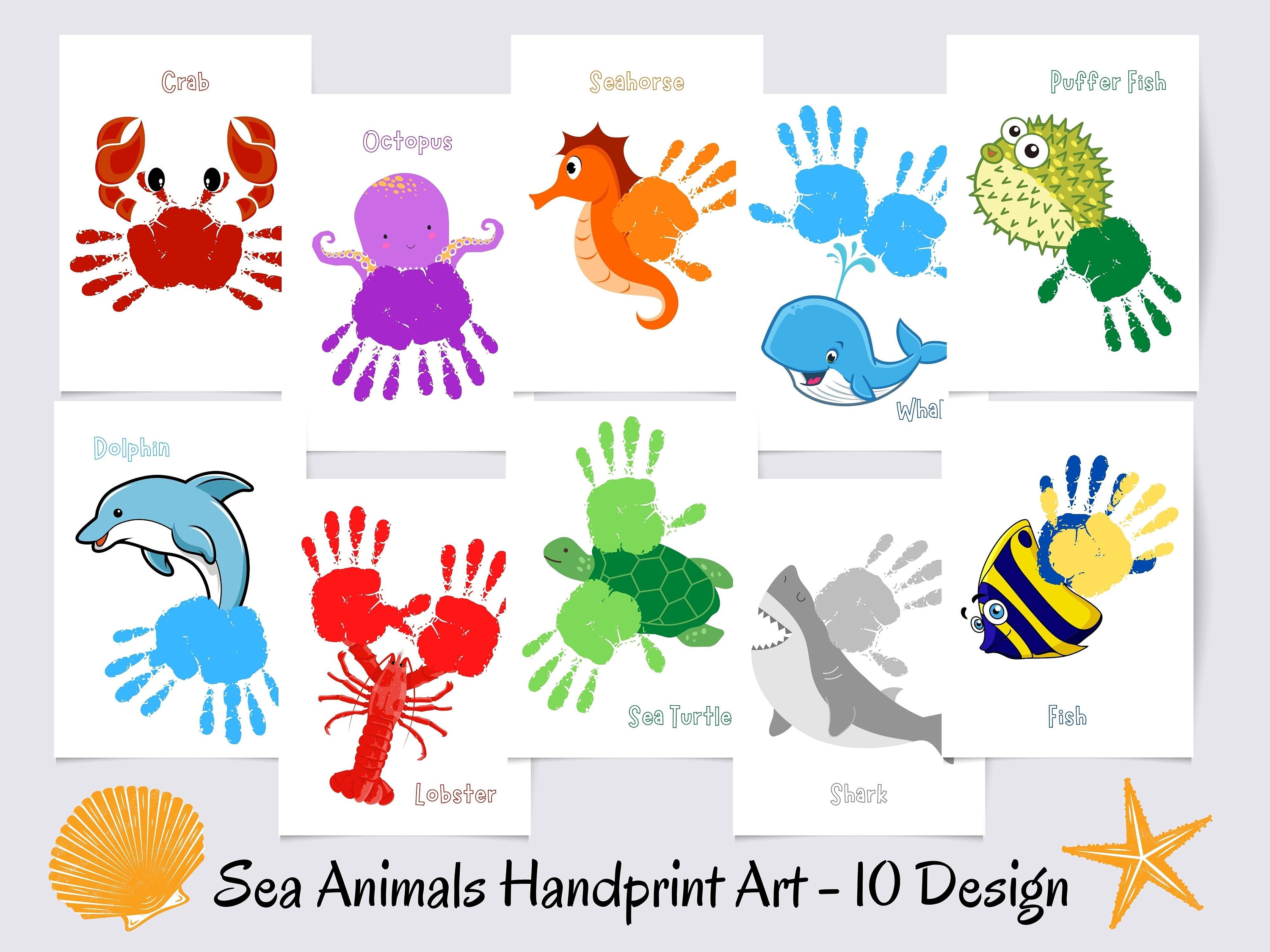 Sea Animals Handprint Art Bundle Summer Handprint Classroom Nursery Activity Card Kids Baby Toddler Child Handprint Art DIY Keepsake Etsy