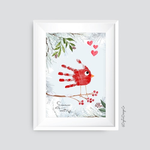 Let It Snow Cardinal Handprint Art Craft PRINTABLE Christmas - Etsy