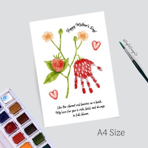 Strawberry Handprint Craft, Happy Mothers Day Poem, Flower, Mothers Day ...
