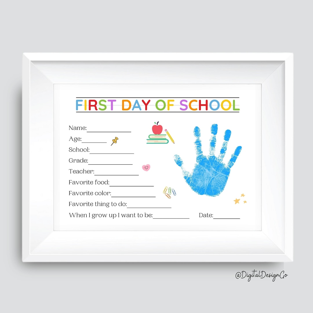First Day of School, Handprint Art Craft for Kids, Back to School ...