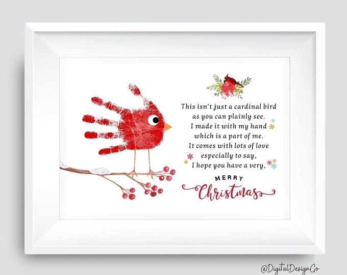 Christmas Handprint Art Craft, Winter, Poem, Cardinal Bird Handprint ...
