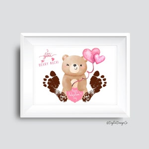 I Love You Beary Much Footprint Art, Valentines Day Footprtint Craft ...