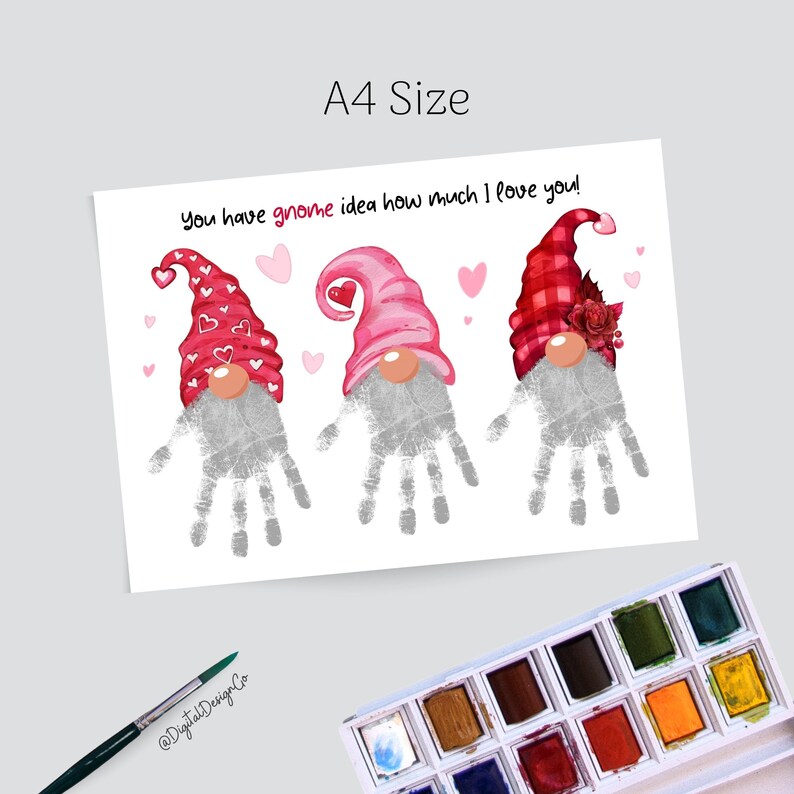 Gnome Handprint Art Valentines Day Handprint Craft Gift DIY - Etsy