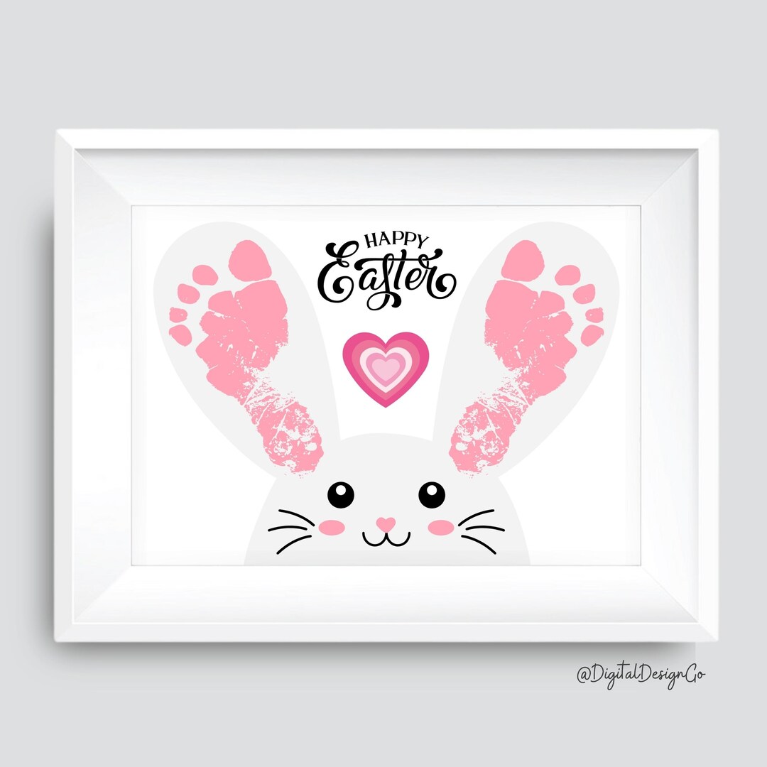 Happy Easter Bunny Handprint Footprint Art, Easter Bunny Craft, Baby ...