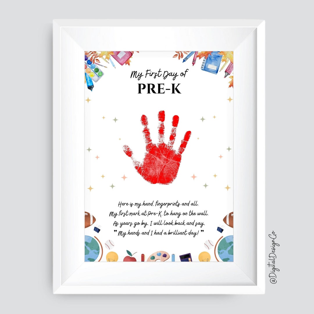First Day of Pre-k Handprint Art, First Day of School Sign, Back to ...