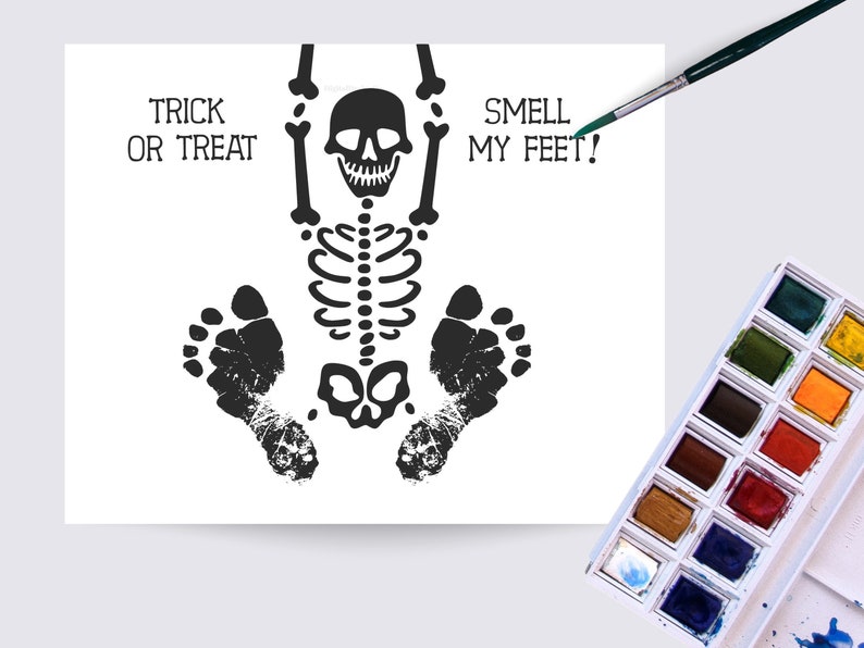 Halloween Footprint Art Skeleton Trick or Treat Smell My - Etsy