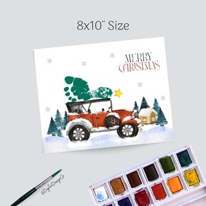 Merry Christmas Tree Footprint Craft, Watercolor Red Car Christmas Tree ...