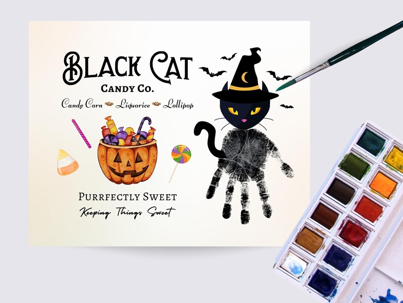 Black Cat Handprint Craft Halloween Handprint Art for Kids - Etsy