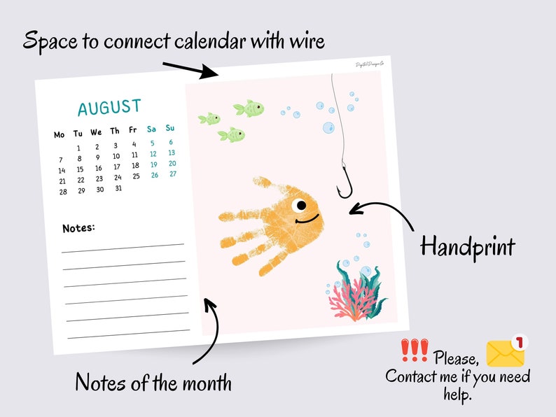2023 Horizontal Handprint Footprint Calendar Handprint Art - Etsy