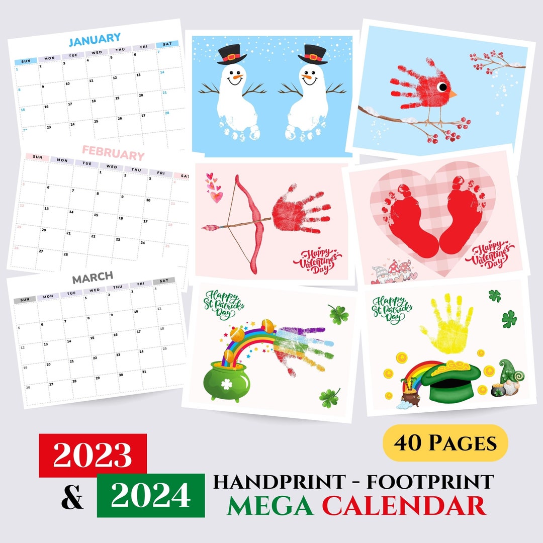Buy Calendar 2023 & 2024 Handprint Footprint Art, Handprint Art Craft ...