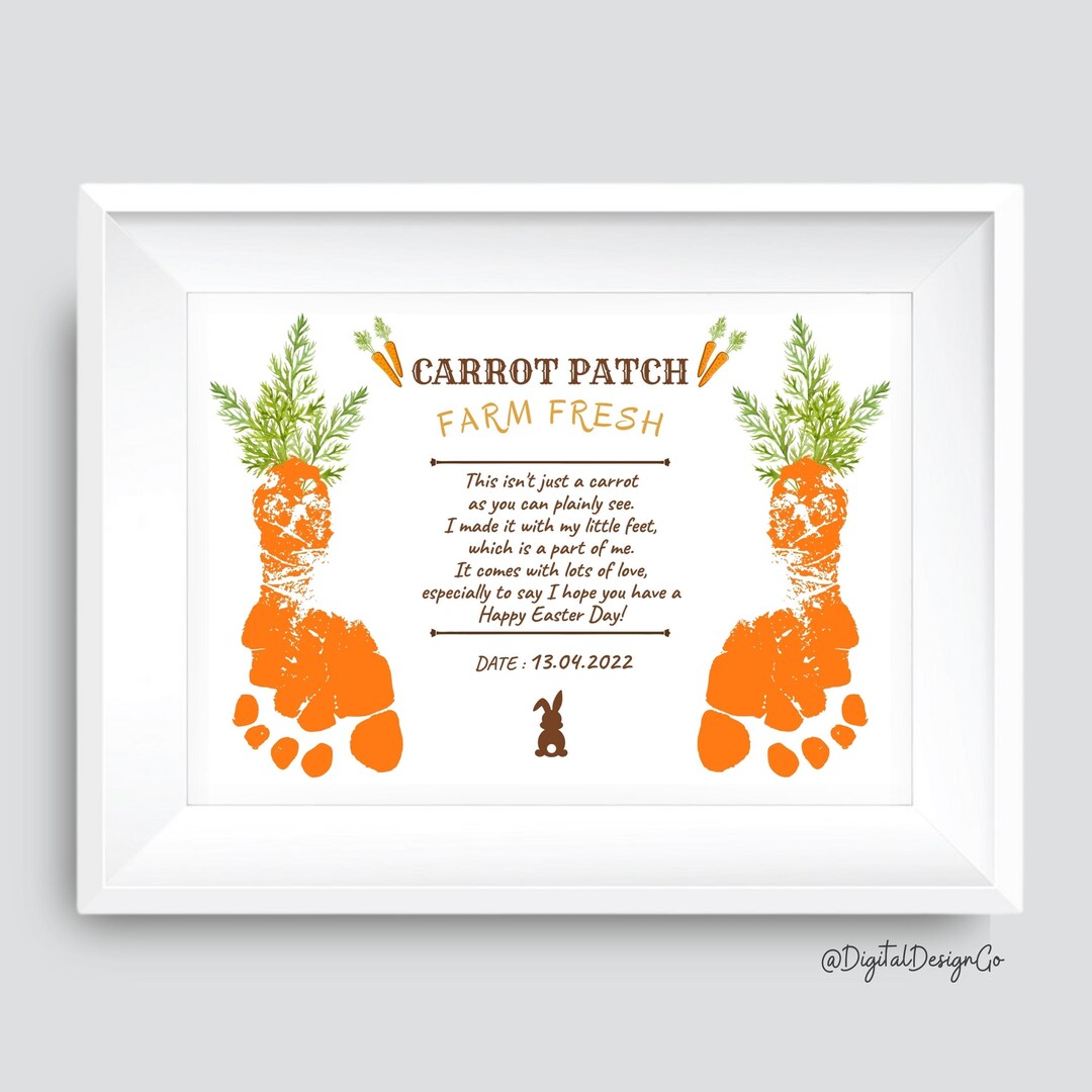 Carrot Patch Easter Footprint Art, Happy Easter Day, Carrot Footprint ...