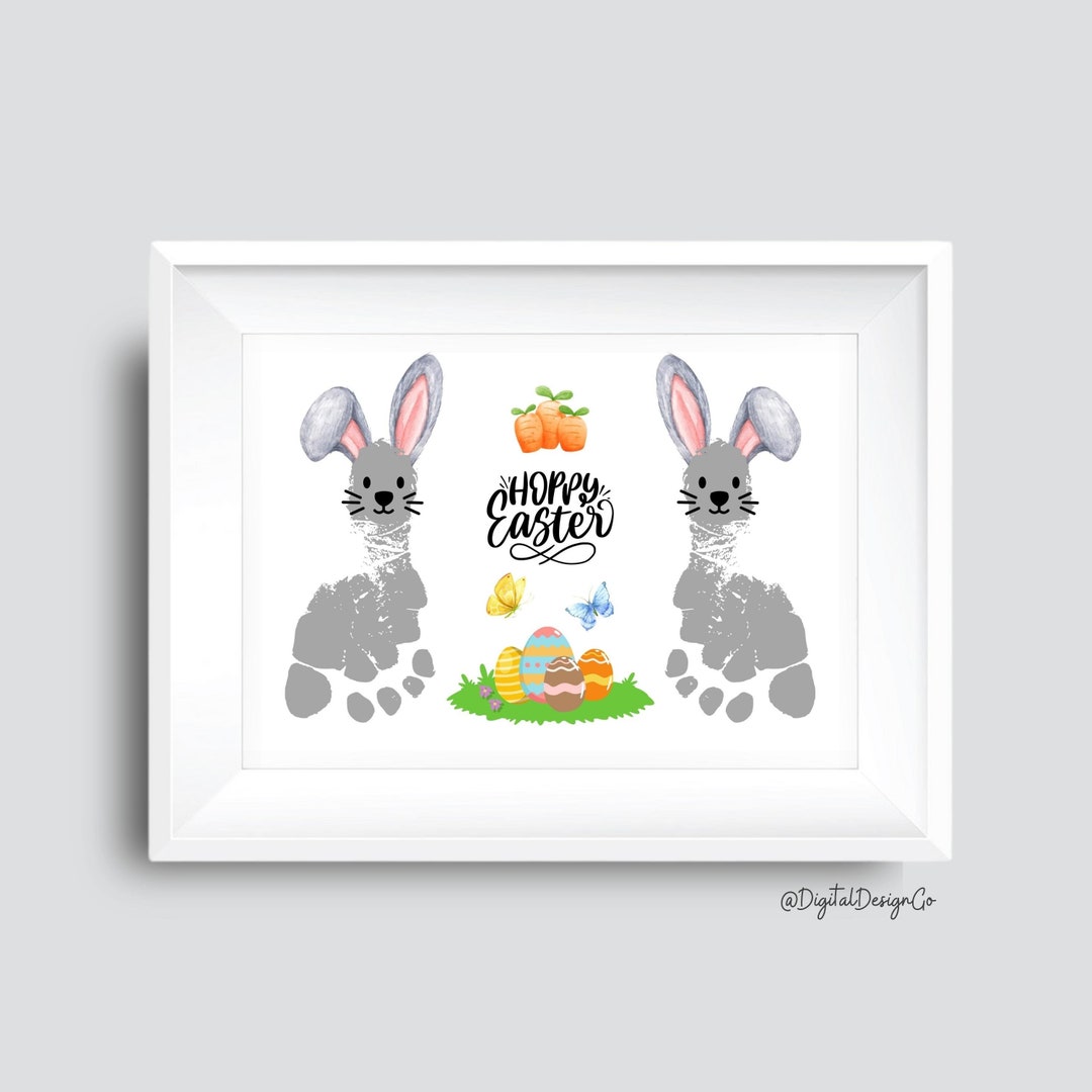 Hoppy Easter Bunnies Footprint Art Craft, Happy Easter, Easter Feet ...