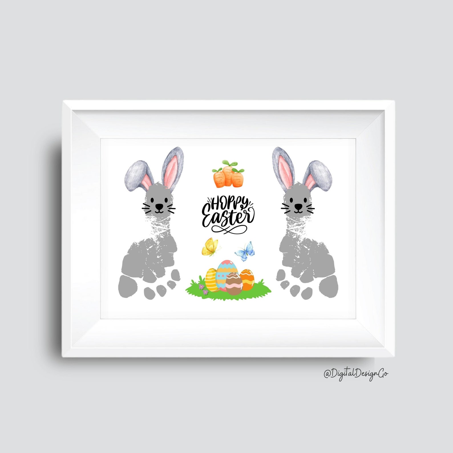 Hoppy Easter Bunnies Footprint Art Craft Happy Easter Easter - Etsy