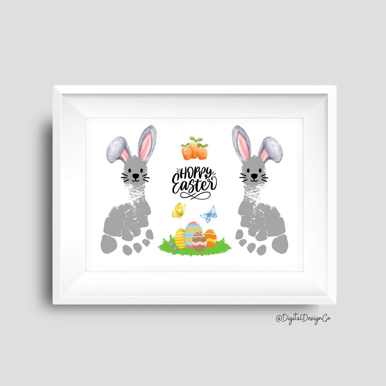 Hoppy Easter Bunnies Footprint Art Craft Happy Easter Easter - Etsy