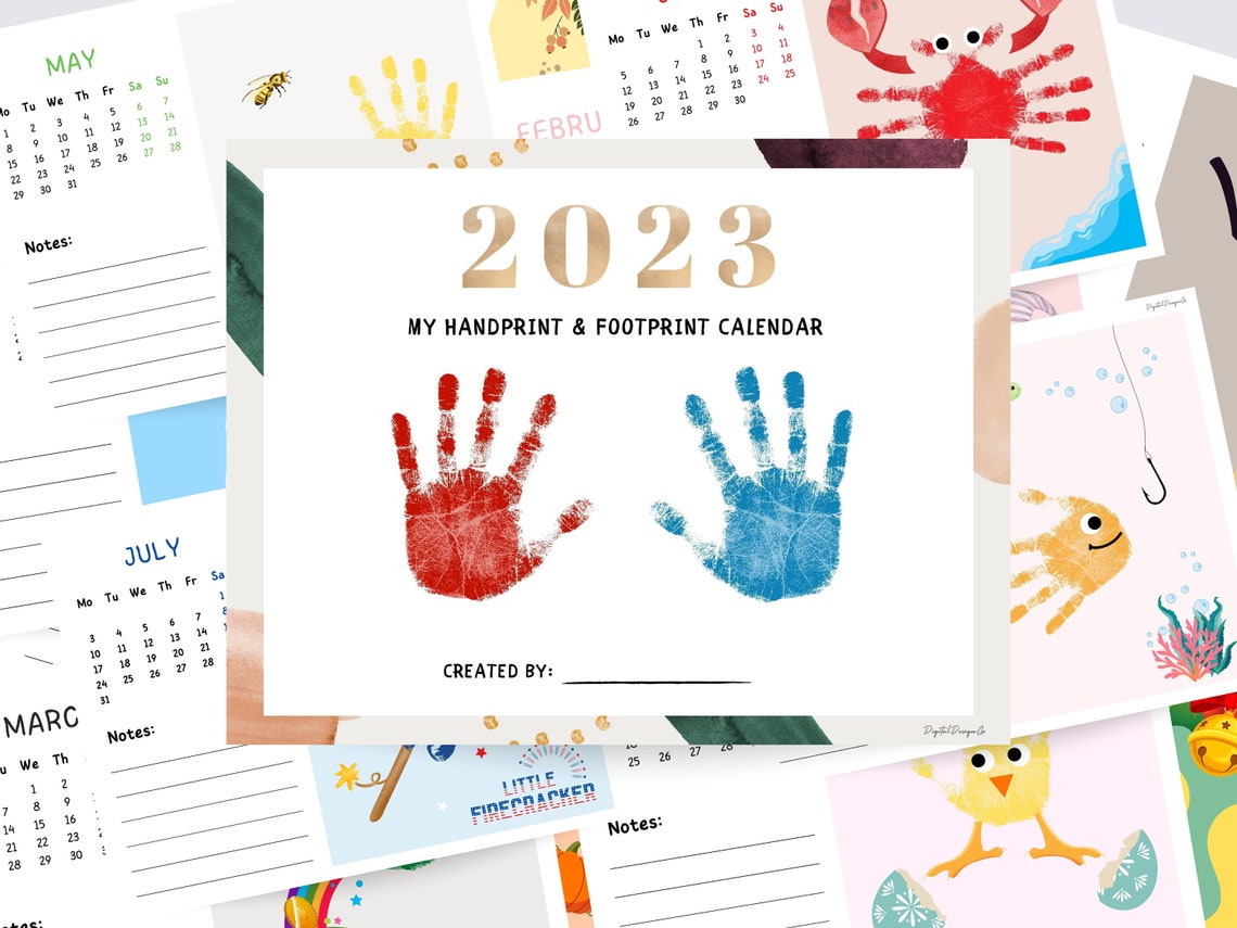 2023 Horizontal Handprint Footprint Calendar Handprint Art - Etsy