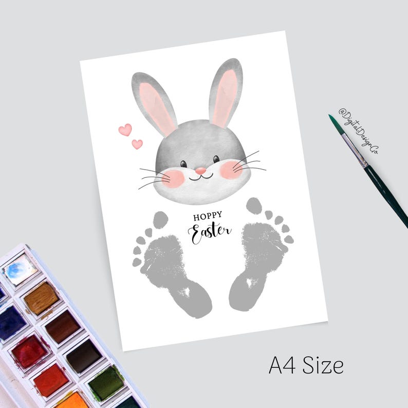 Hoppy Easter, Bunny Footprint Handprint Art Craft, Cute Bunny Feet ...