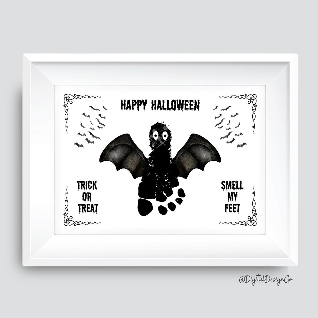 Halloween Footprint Art, Bat Footprint Craft, Trick or Treat Smell My ...