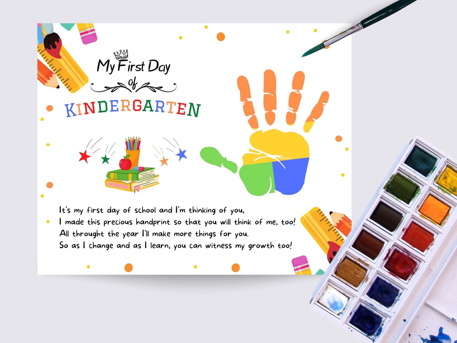My First Day of Kindergarten Handprint Art Back to School - Etsy