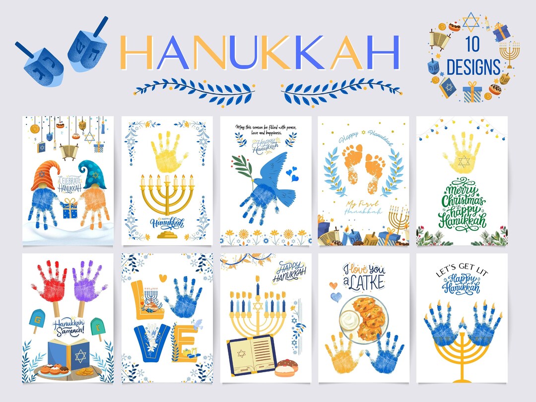 Hanukkah Handprint Footprint Fingerprint Art Craft, Hanukkah Craft, DIY ...