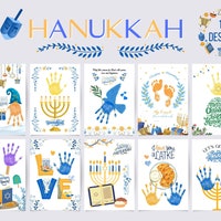 Hanukkah Chanukah Handprint Fingerprint Art Craft | Happy Hanukkah Card ...